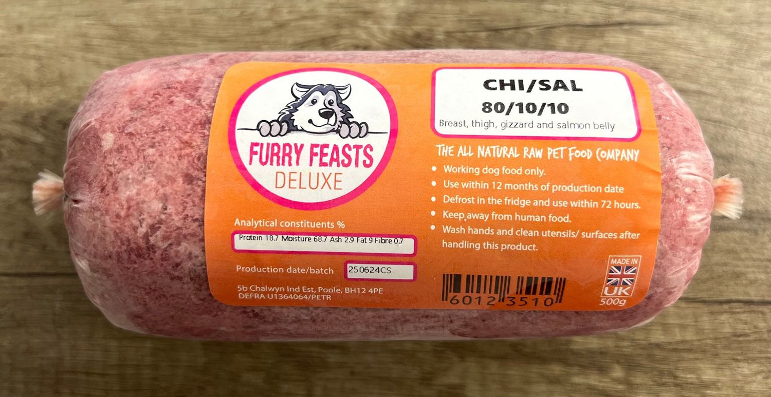 Furry Feasts ~ Deluxe Chicken & Salmon 80/10/10 (500g) - One Of The ...