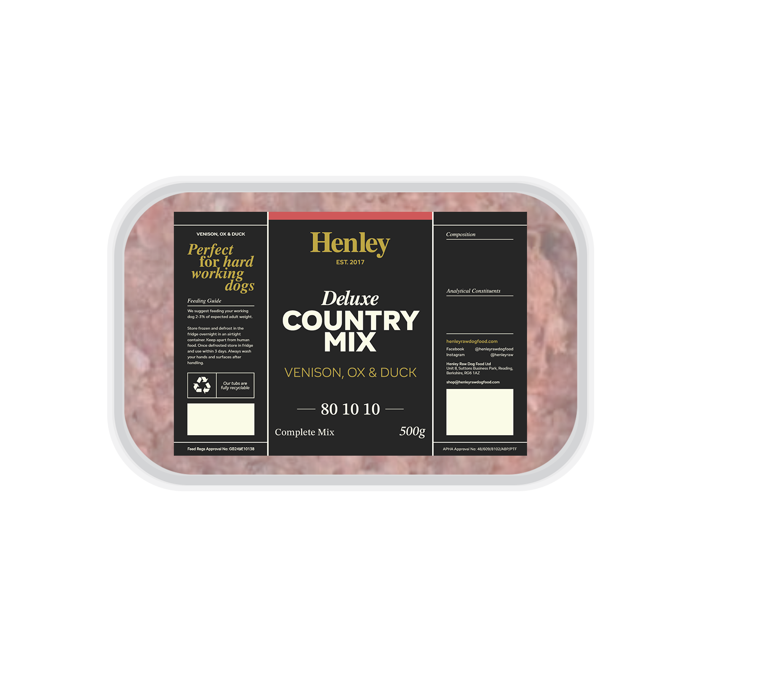 Henleys Deluxe Country Mix 80/10/10 500g - One Of The Family Raw Dog Food