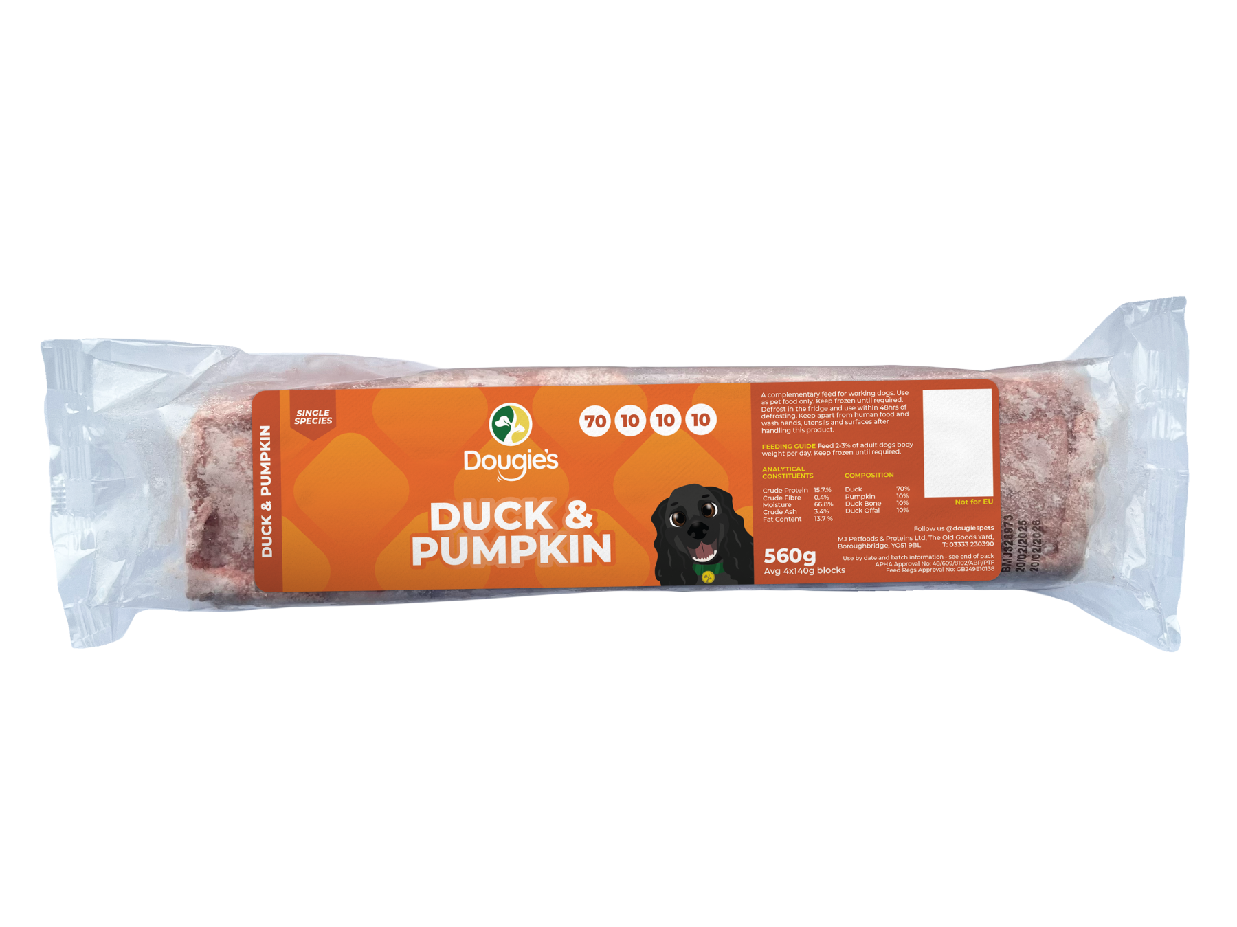 NEW * Dougies ~ Duck and Pumpkin 70/10/10/10 (Each sleeve is 560g (4 x ...