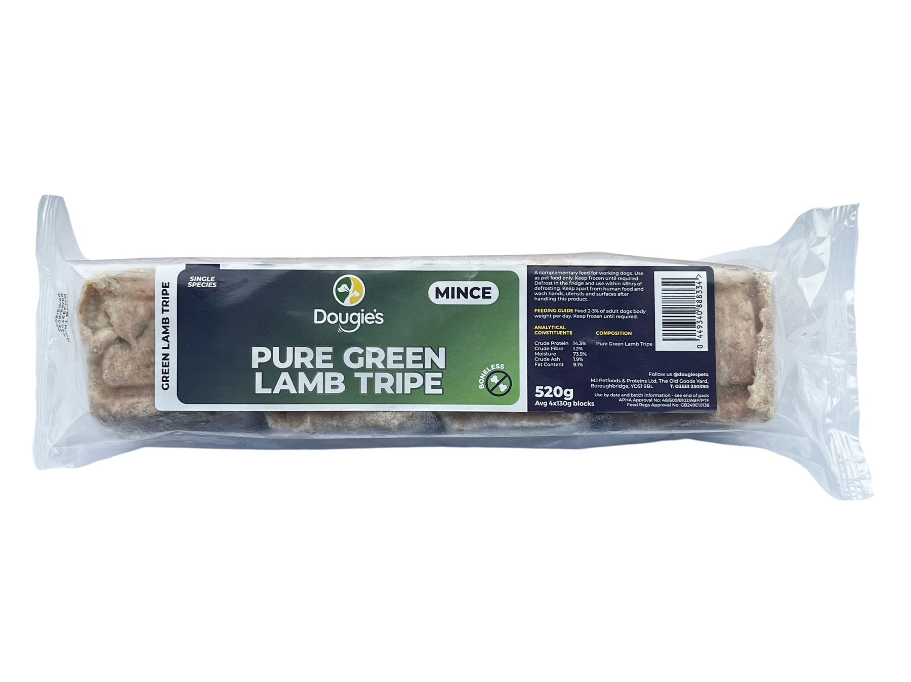 Dougies ~ *NEW* Pure Green Lamb Tripe 520g (4 x 130g individual ...